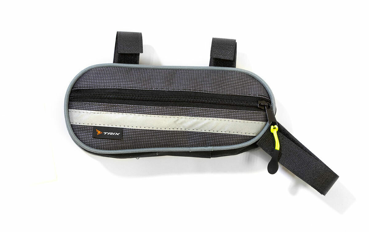 Сумка велосипедная TRIX под раму за рулевой стакан, малая, 22х10х4см, водонепроницаемая, светоотражающие вставки, серая