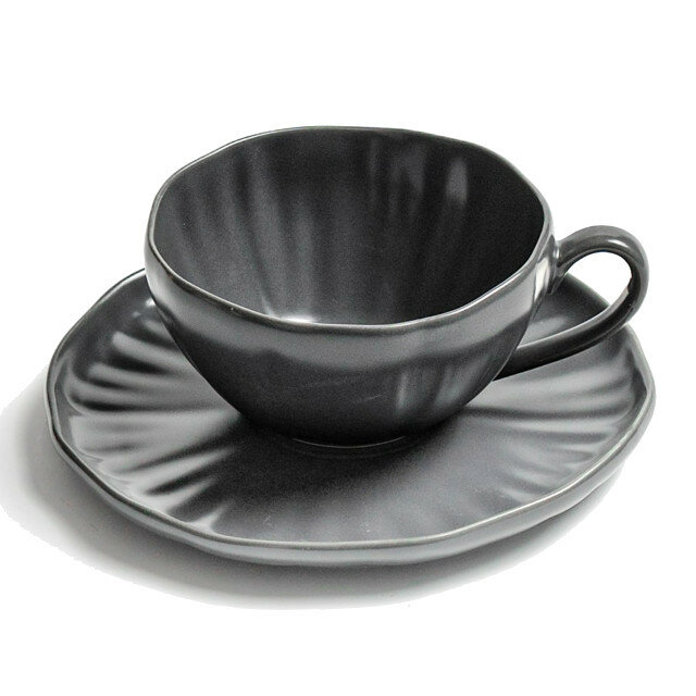 STENOVA HOME Lotus чашка с блюдцем 250 мл из фарфора чёрная для сервировки столовой