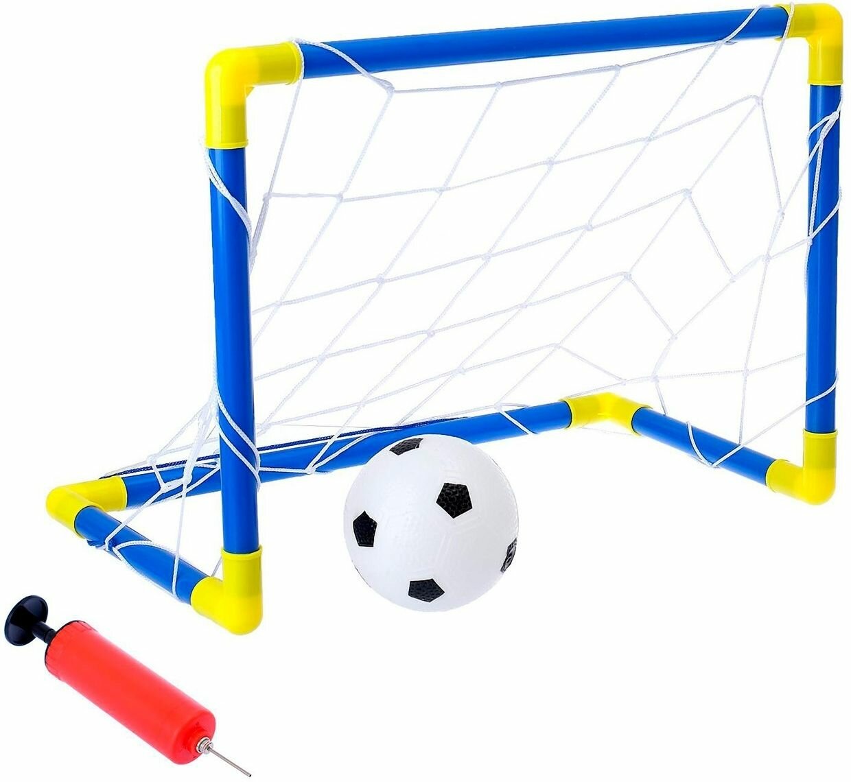 Ворота футбольные сборные "Начинающий футболист" из пластика с сеткой, мячом и насосом, спортинвентарь для улицы, дачи, игровой набор для детей и взрослых