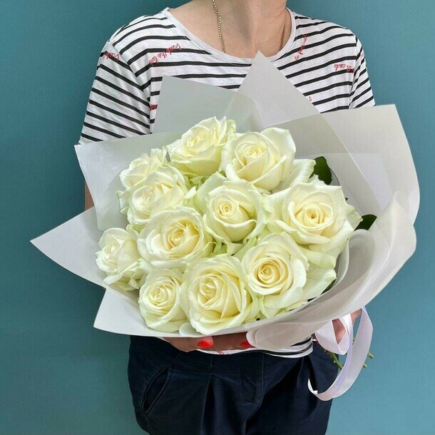 Букет Well Flowers, 11 розовых роз, круглый, 50 см, букет свежих цветов