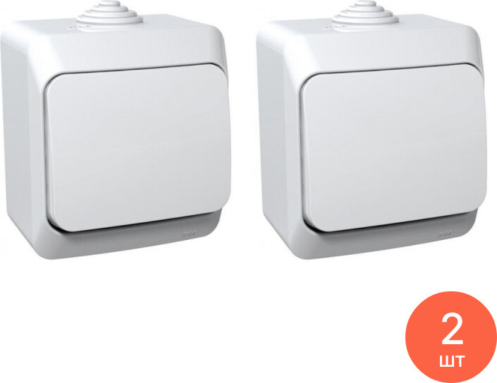 Выключатель Systeme Electric / Систем Электрик Этюд, 10А 250В IP44, белый одноклавишный открытой установки, BA10-046B / переключатель (комплект из 2 шт)