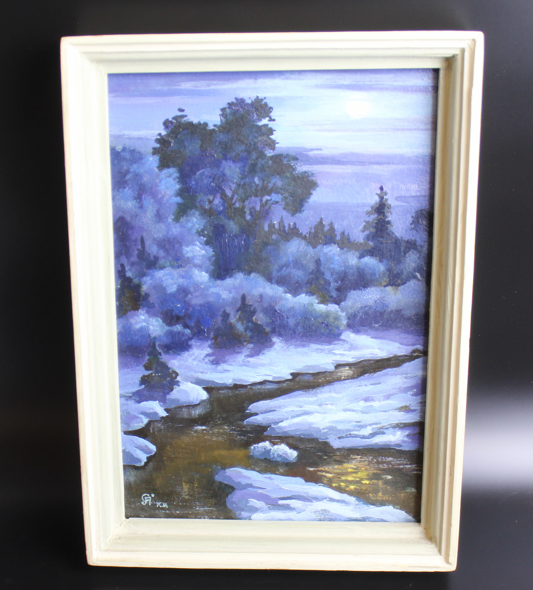 Картина маслом живопись с подписью Вятского художника Лебедева К. М , в деревянной раме, 22.2х31.4 см винтаж