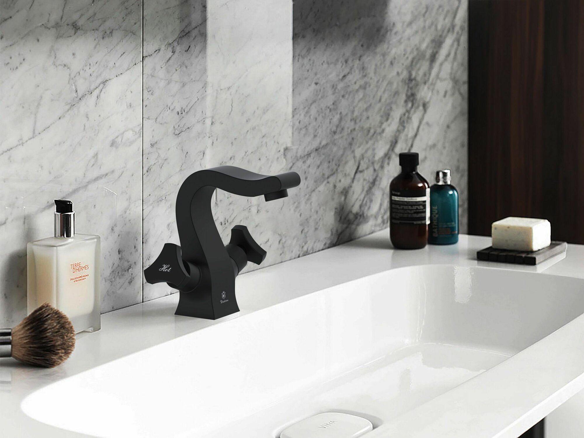 Смеситель для раковины Diadonna D308-10BL умывальника, кран для раковины в ванную, латунь, черный