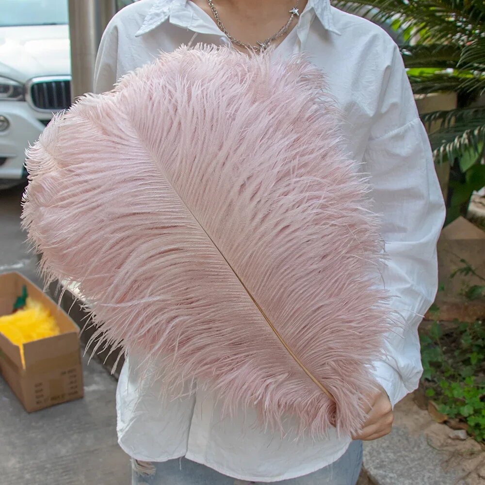 Золотые страусиные перья 15-60 см Розовый, 35-40CM Fluffy, Leather pink