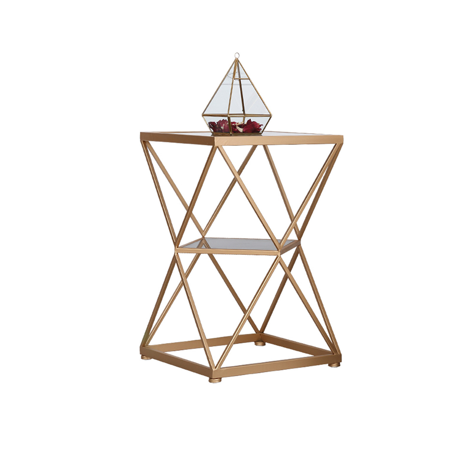 Современный приставной столик, геометрический столик с двойным остеклением, золото/черный, мебель для спальни отеля