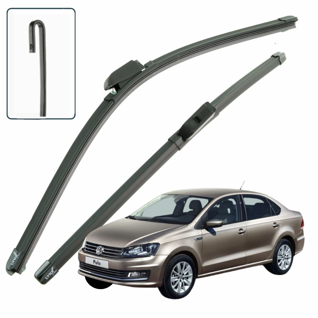 Дворники VW Volkswagen Polo (5) Mk5 / Фольксваген Поло МК5 седан рест. 2015 2016 2017 2018 2019 2020 Щетки стеклоочистителя бескаркасные автомобильные LYNXauto 600мм-400мм к-т 2шт.