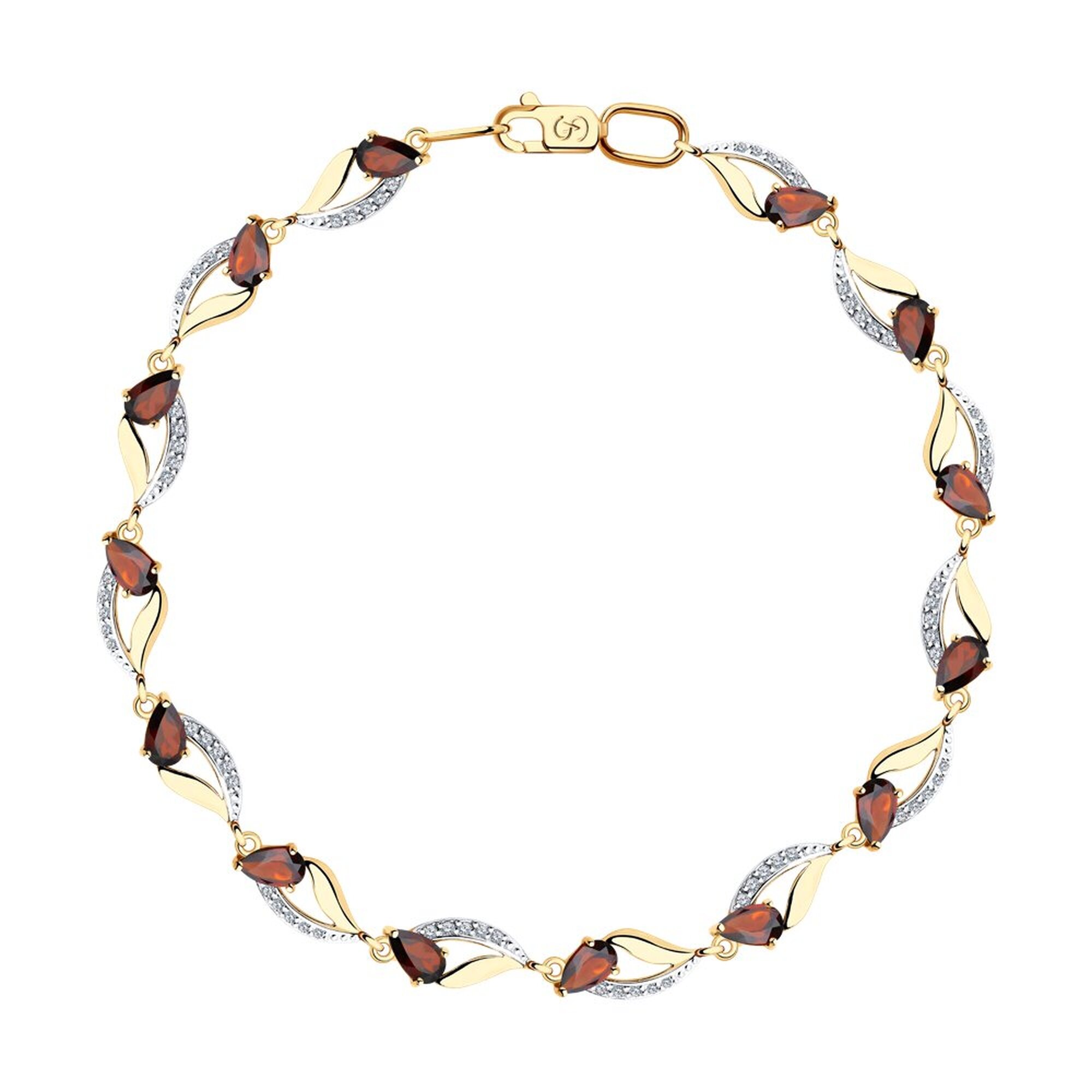 Браслет, красное золото, 585 проба, фианит, гранат