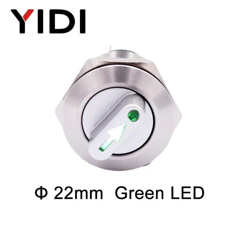 Переключатель поворотный YIDI 22 мм, Green LED, 12-24V