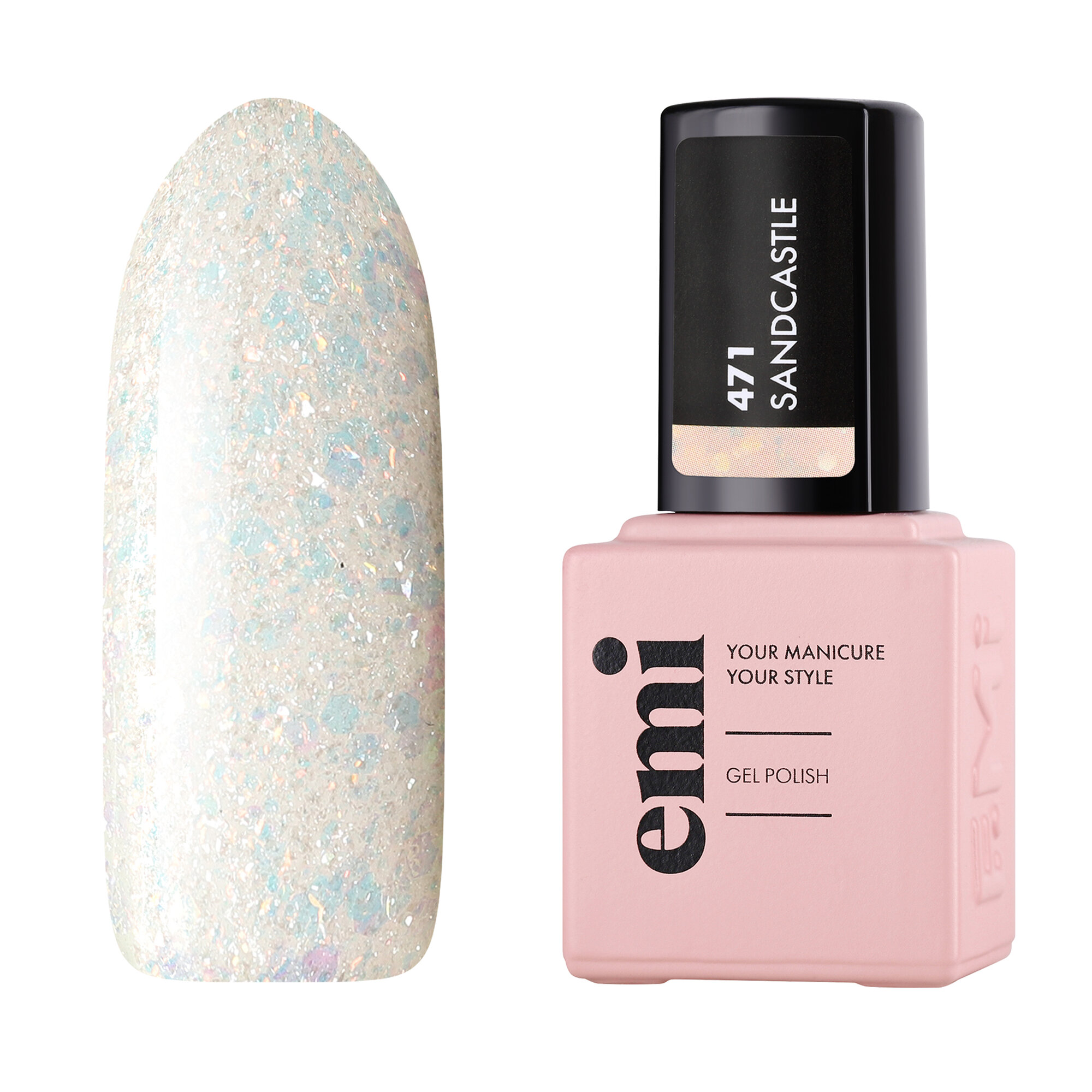 Гель-лак EMI E.MiLac "Замок из песка" №471 BP, прозрачный с шиммером, 9мл