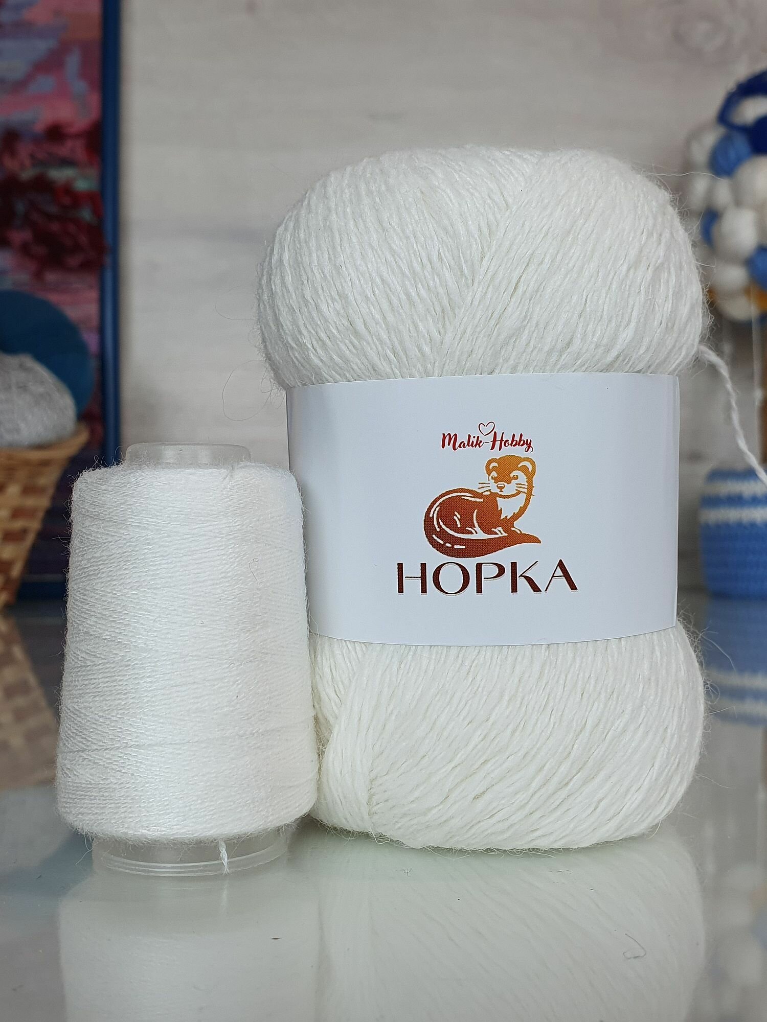 Пряжа MALIK HOBBY Норка M&H, белый - 001, 50% пух норки, 50% нейлон, 5 мотков, 50 г, 325 м.