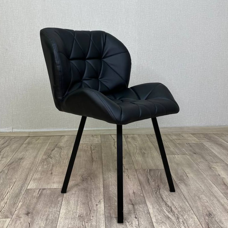 Стул для мастера мягкий со спинкой, большой, Ракушка, экокожа, на ножках, черный