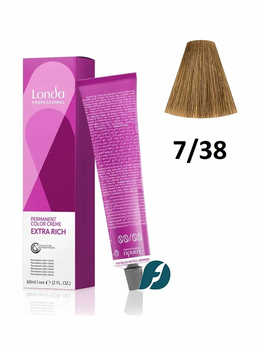Londa Professional Permanent Color 7/38 Стойкая крем-краска для волос - Блонд золотисто-жемчужный, 60 мл