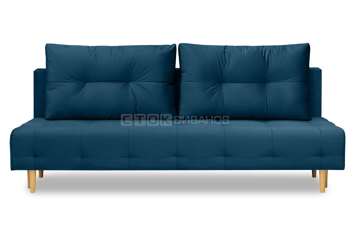 Диван Сток Диванов Kёльн, темно-синий велюр, механизм еврокнижка, на ножках