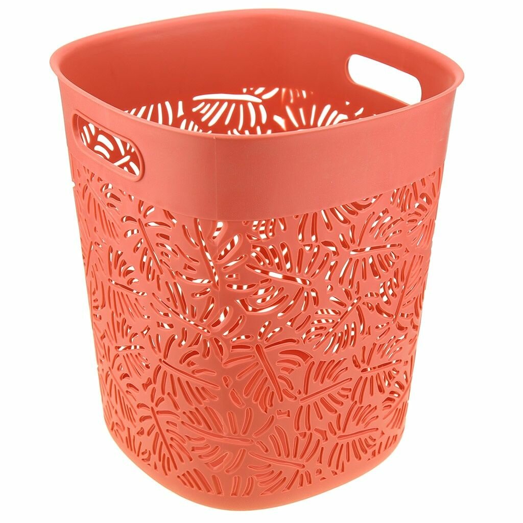 Корзина-ящик Домашняя Мода "Листья", пластмассовая, 23,5х23,5х27,5 см, с ручками, цвет Темно-коралловый