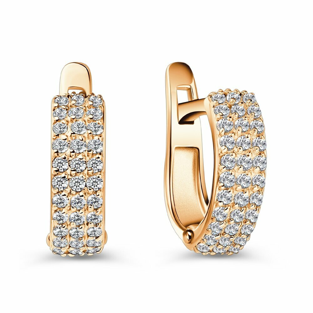 Серьги, серебро, 925 проба, золочение, фианит