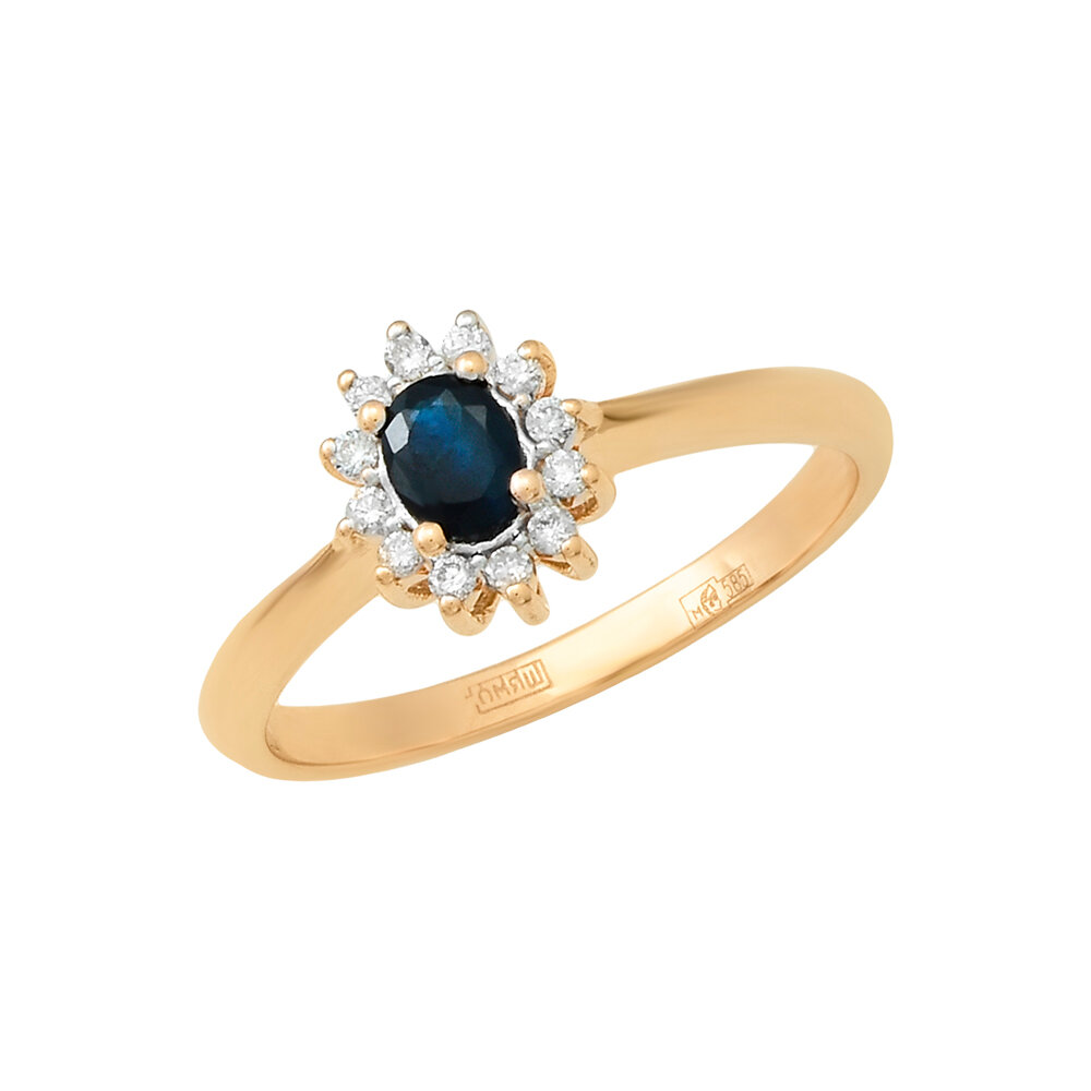 кольцо из красного золота, с бриллиантами, с сапфиры природныеом