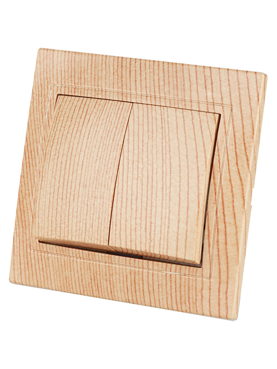 Выключатель TDM "ЭКО" Таймыр двухклавишный, 10А, в сборе, сосна