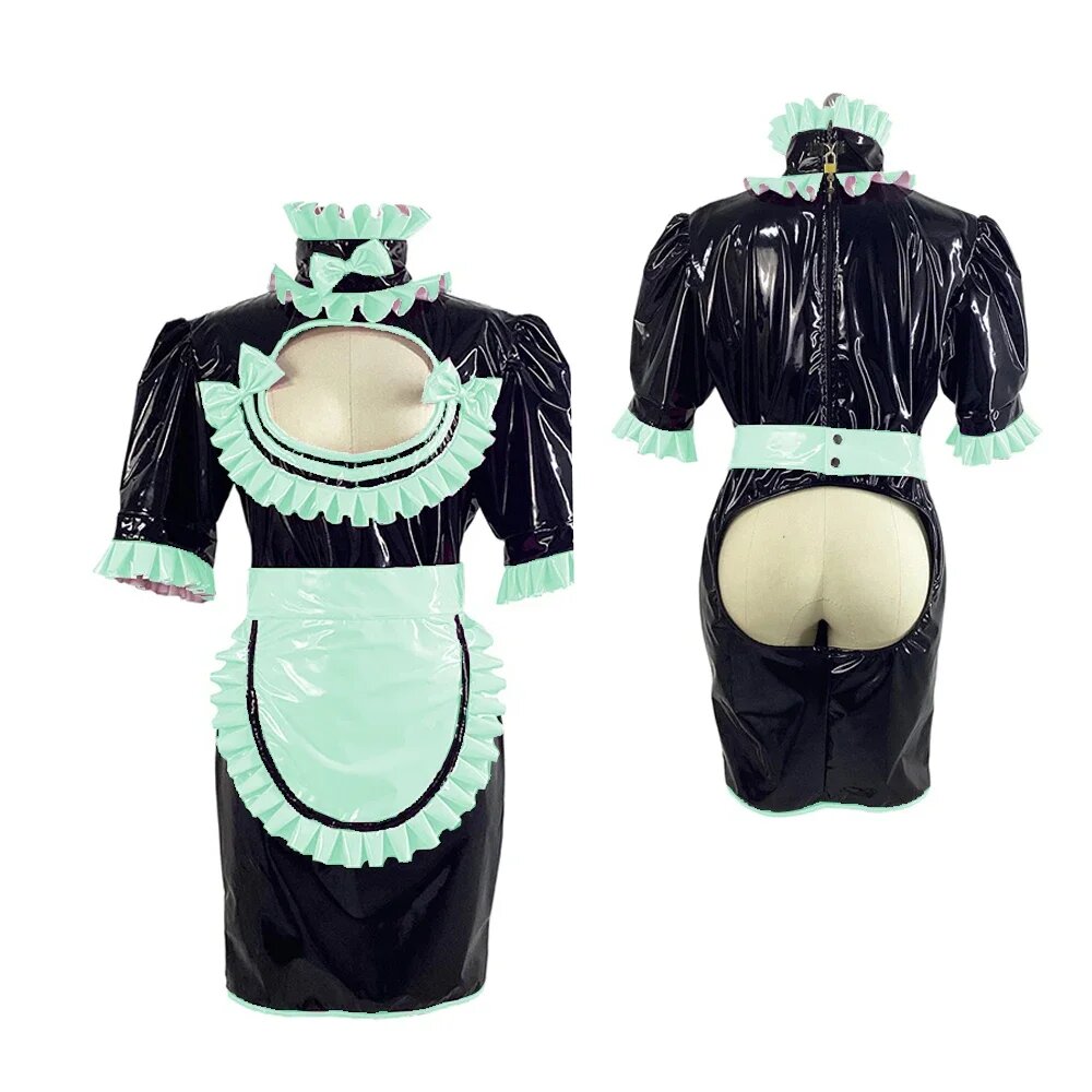 Костюм горничной из ПВХ Anerotic Черный, L, Зеленый, light green