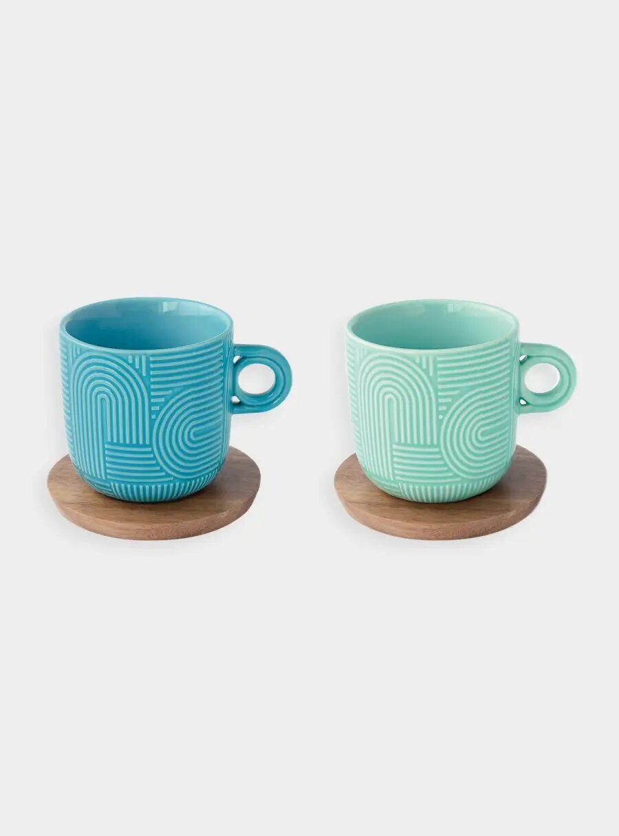 Набор чашек, 2 шт, 0.25 л, мятный, морская волна, на подставке, акация, Радуга