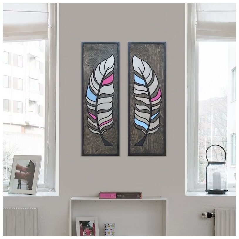 Настенное панно/декор из дерева для дома и офиса Перья (2 модуля)