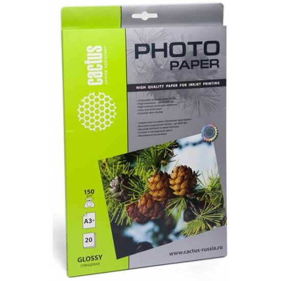 Фотобумага Cactus CS-GA315020 A3+/150г/м2/20л./белый глянцевое для струйной печати