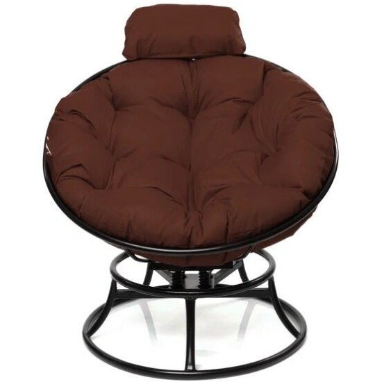 Садовое кресло M-group м-групп папасан пружинка мини без ротанга чёрное, коричневая подушка