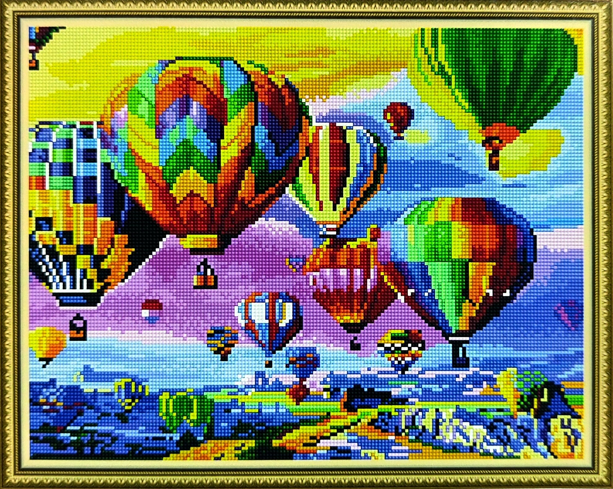 Алмазная мозаика 40x50см круглые стразы полная выкладка на подрамнике, природа, пейзаж, воздушные шары, Каппадокия