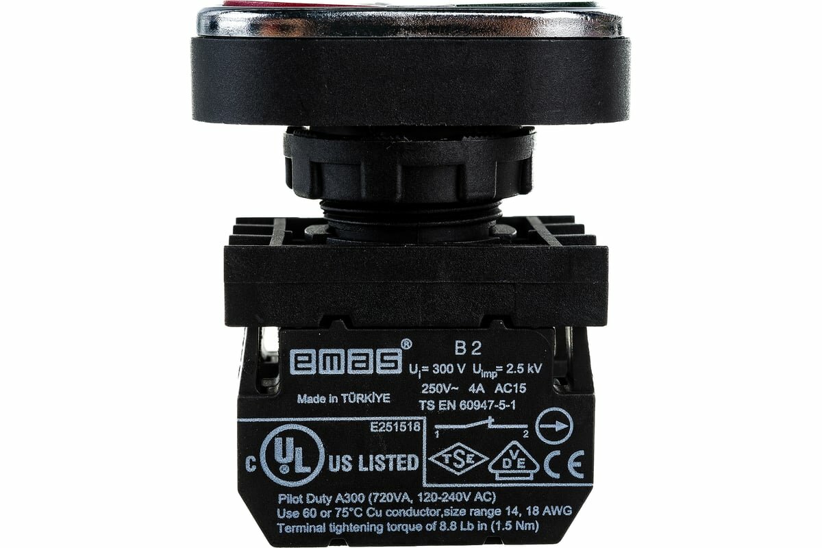 Кнопка нажимная сдвоенная красно-зелёная, 1НО+1НЗ, серия B, 250 В AC, 4 А,