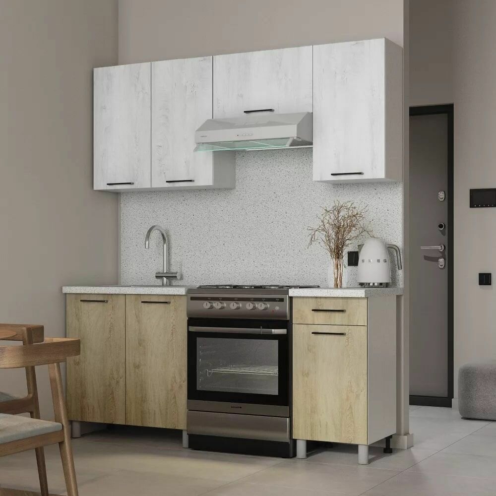 Кухня Палермо без столешницы 1.8 м Дуб ост. серый/Дуб ост. бежевый с окапом 1800х430х2170 тэкс