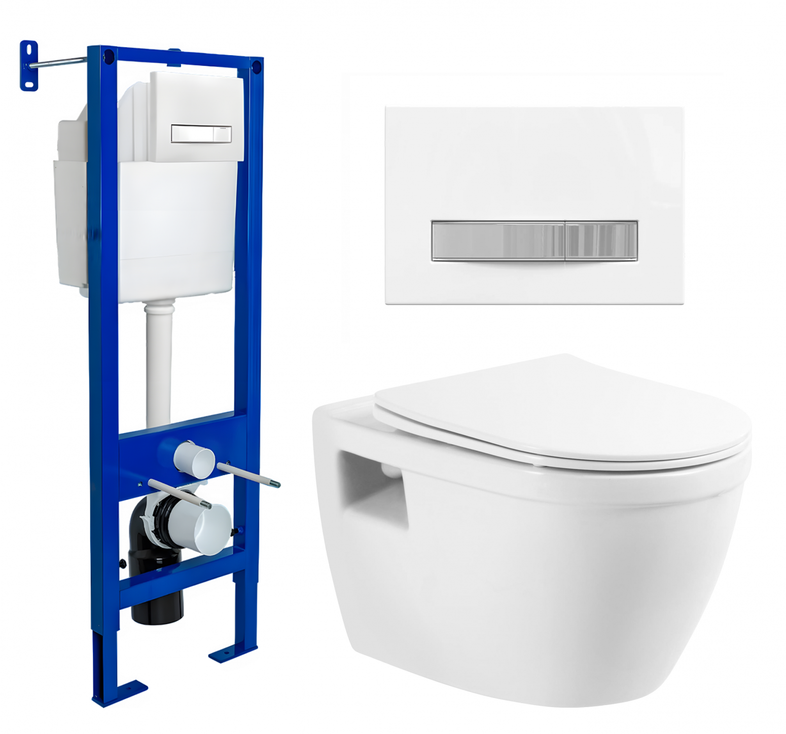 Комплект 3 в 1 инсталляция Berges Atom Line 410 + Унитаз подвесной BelBagno Loto BB070CHR/SC + кнопка белая, хром