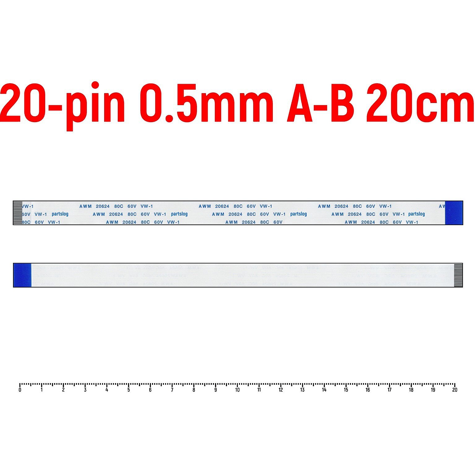 Шлейф FFC 20-pin Шаг 0.5mm Длина 20cm Обратный A-B