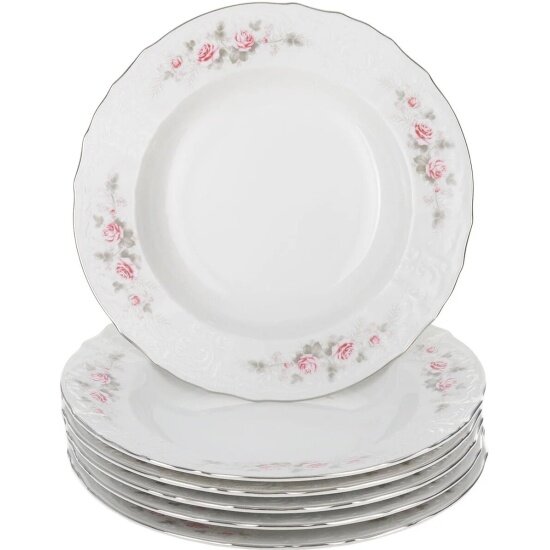 Тарелка глубокая Bernadotte "Бледные розы отводка платина" (набор 6 шт.) 23 см
