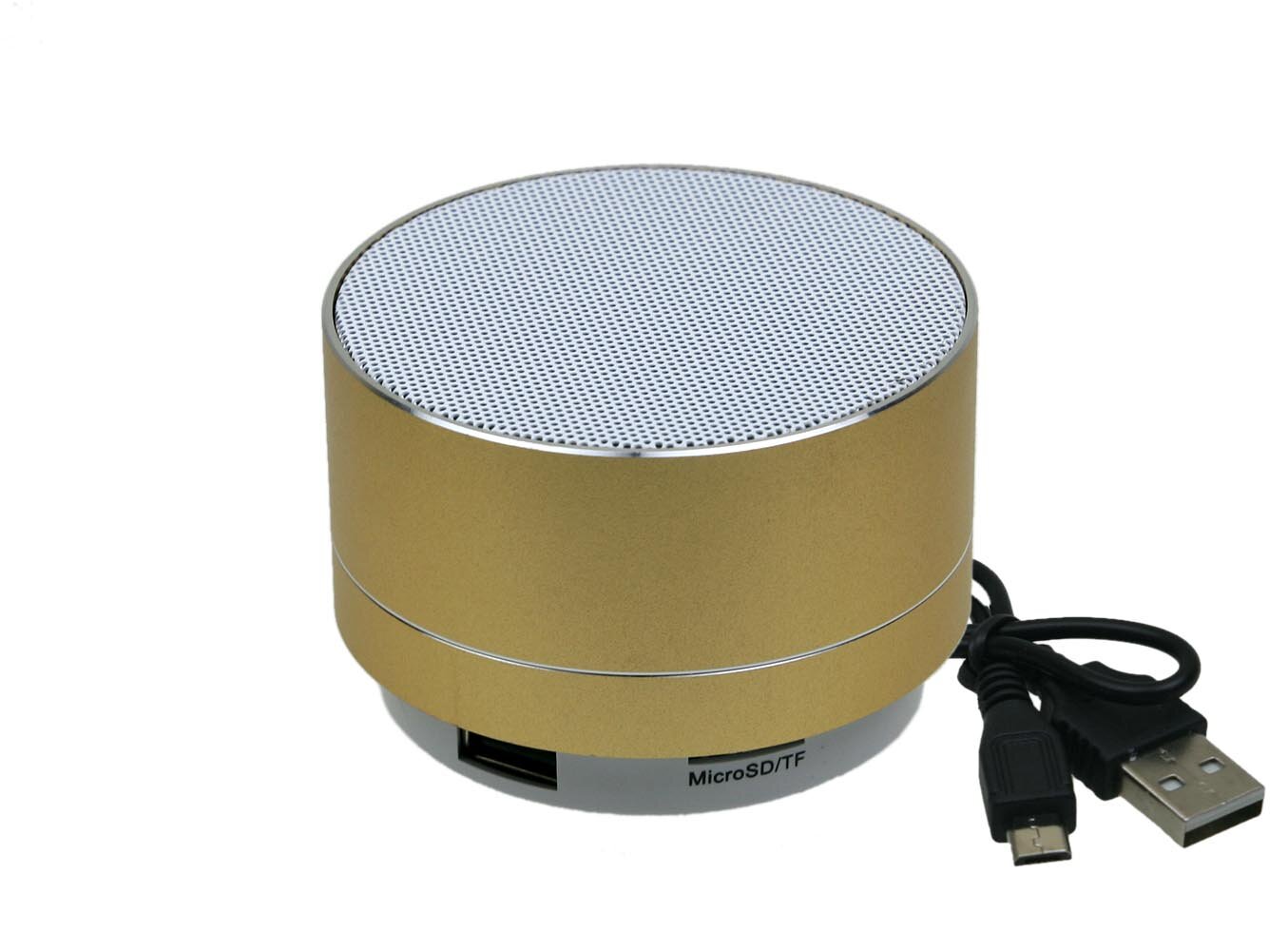 Круглая металлическая беспроводная портативная колонка с Bluetooth (Золотой)