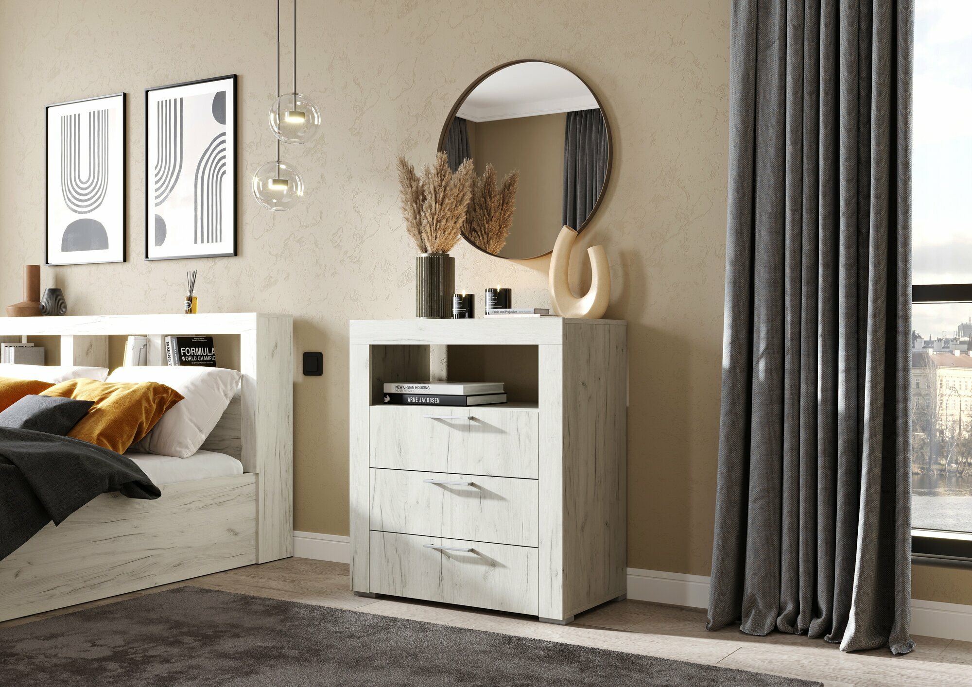 Комод Гранд К2 с ящиками, компактный, 80×92×45 см, дуб крафт белый