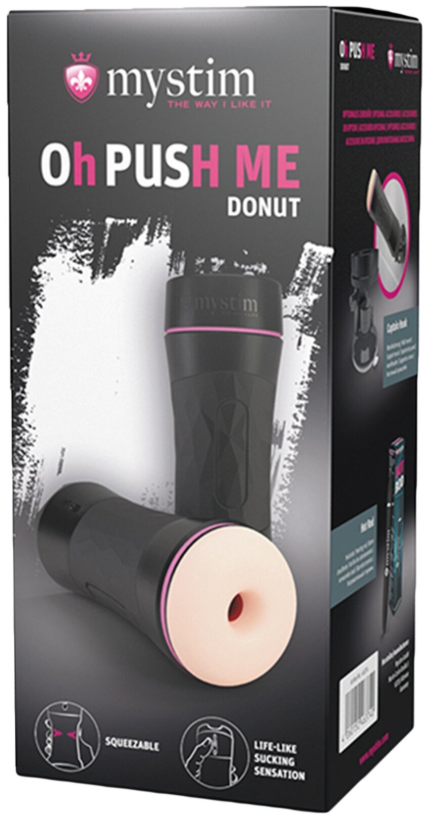 Мастурбатор Mystim "Oh Push Me Donut", черный/бежевый, термопластичный эластомер, длина 22 см