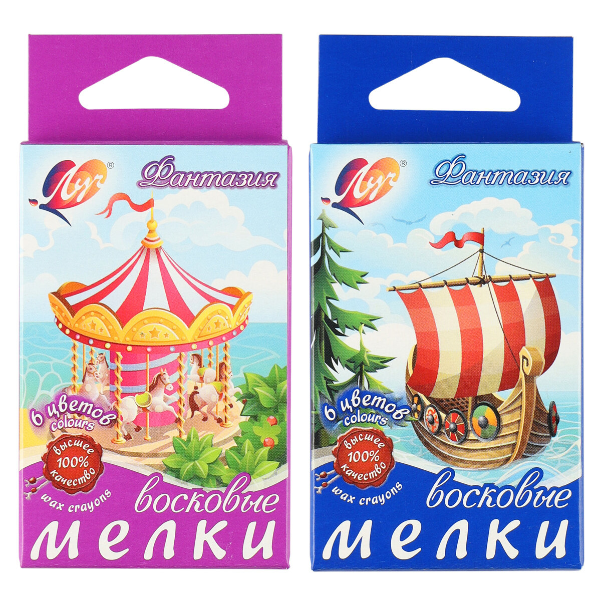Мелки восковые Луч Фантазия круглые с добавлением масла 6цв 25С 1519-08
