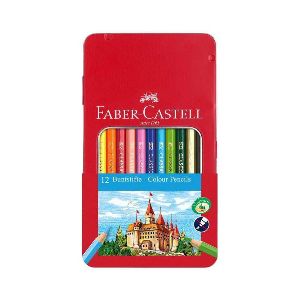 Faber-Castell 115801 Карандаши цветные faber-castell замок, 12 цв, шестигр, заточ, метал. кор.