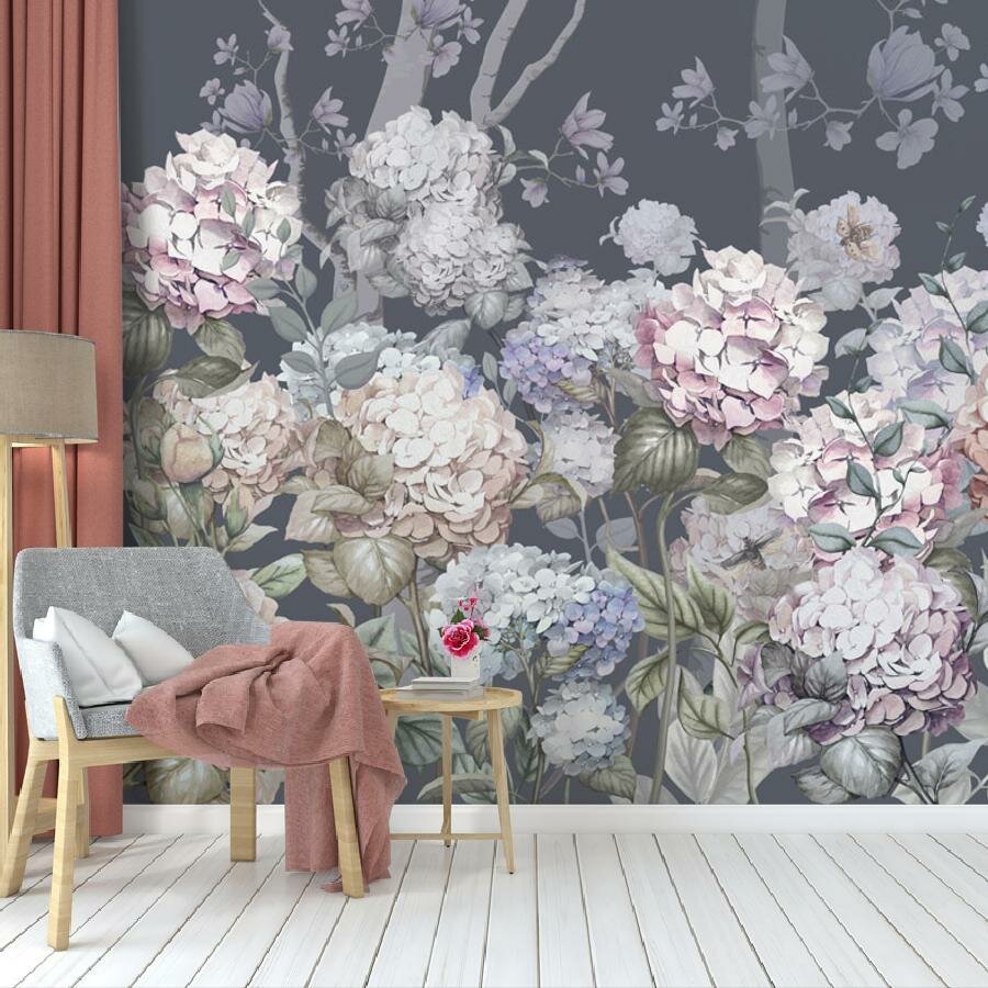 Фотообои Гортензии 13-115-S-Холст 270 x 200 см (ВхШ) Бесшовные, флизелиновые, влагостойкие обои MasterFresok