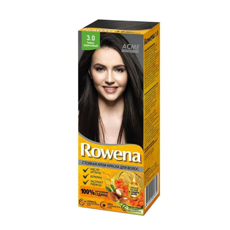 Rowena Крем-краска стойкая для волос тон 3.0 Темно-коричневый