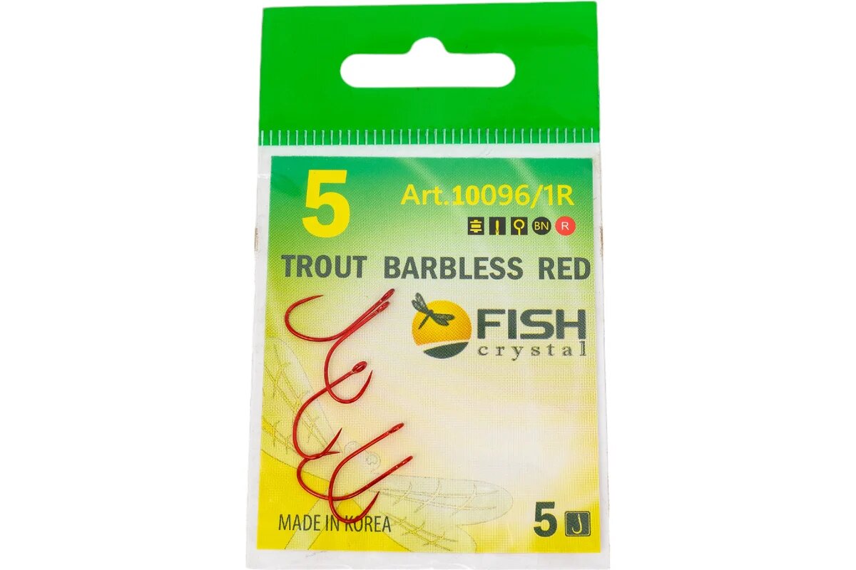 FISHCRYSTAL FS TROUT крючок №5 с большим ухом без бородки красный, 5 шт для форели