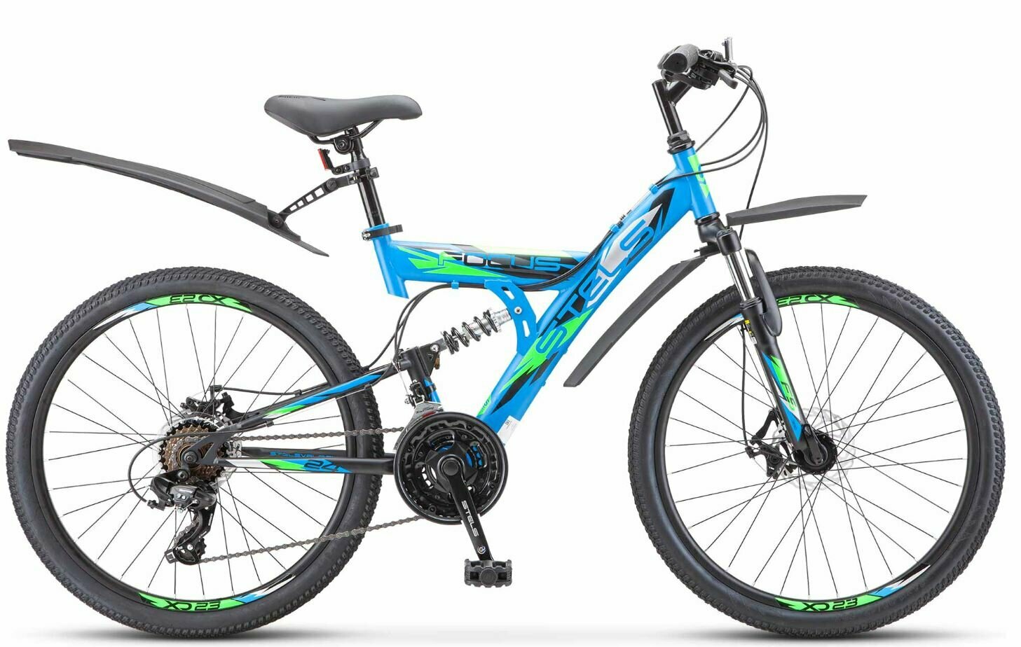 Велосипед STELS Focus 18-sp MD 24, колесо 24', рост 16', сезон 2024-2025, синий/черный