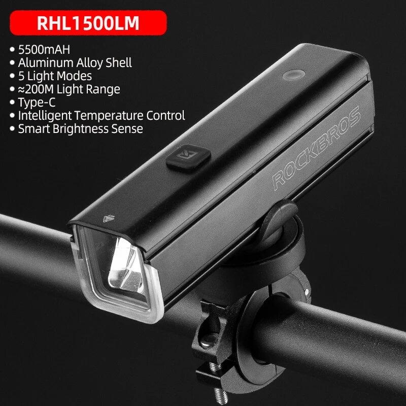 ROCKBROS 1500LM Алюминиевый велофонарь RHL1500LM