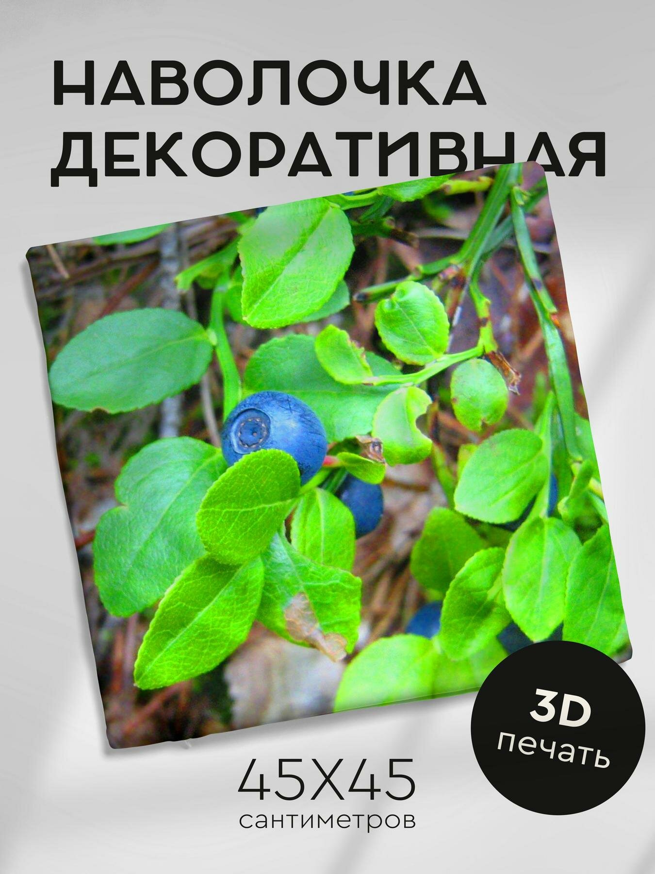 Наволочка декоративная, 45х45см / черника / трава / ягода