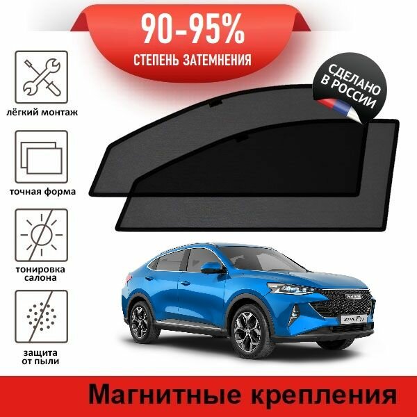 Каркасные шторки LATONIK PREMIUM на Haval F7x, 1, 2 restyle (2022-2024) на передние двери на магнитах с затемнением 90-95%