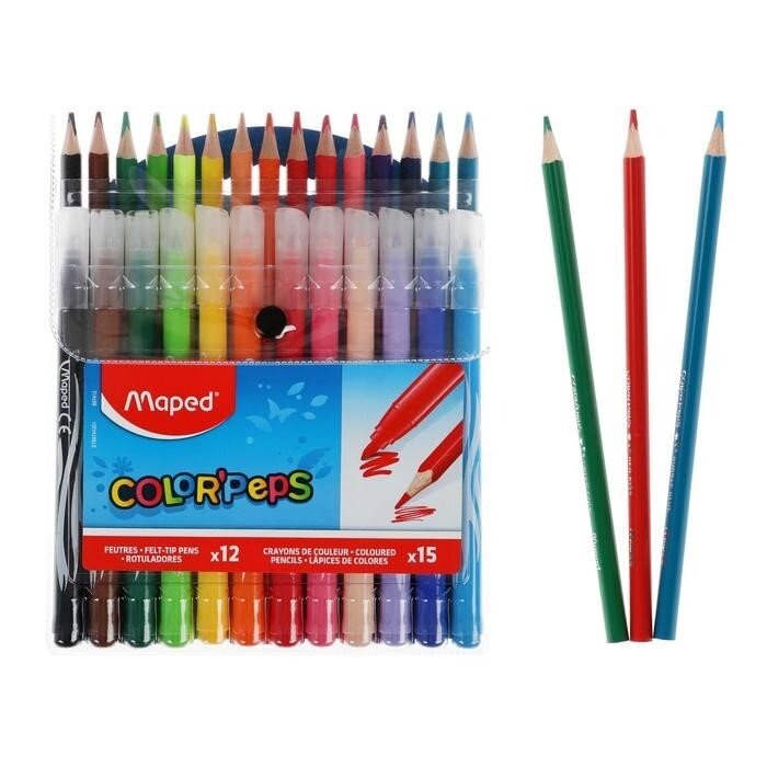 Набор для рисования Maped Color'Peps, 12 фломастеров, 15 цветов, карандаши