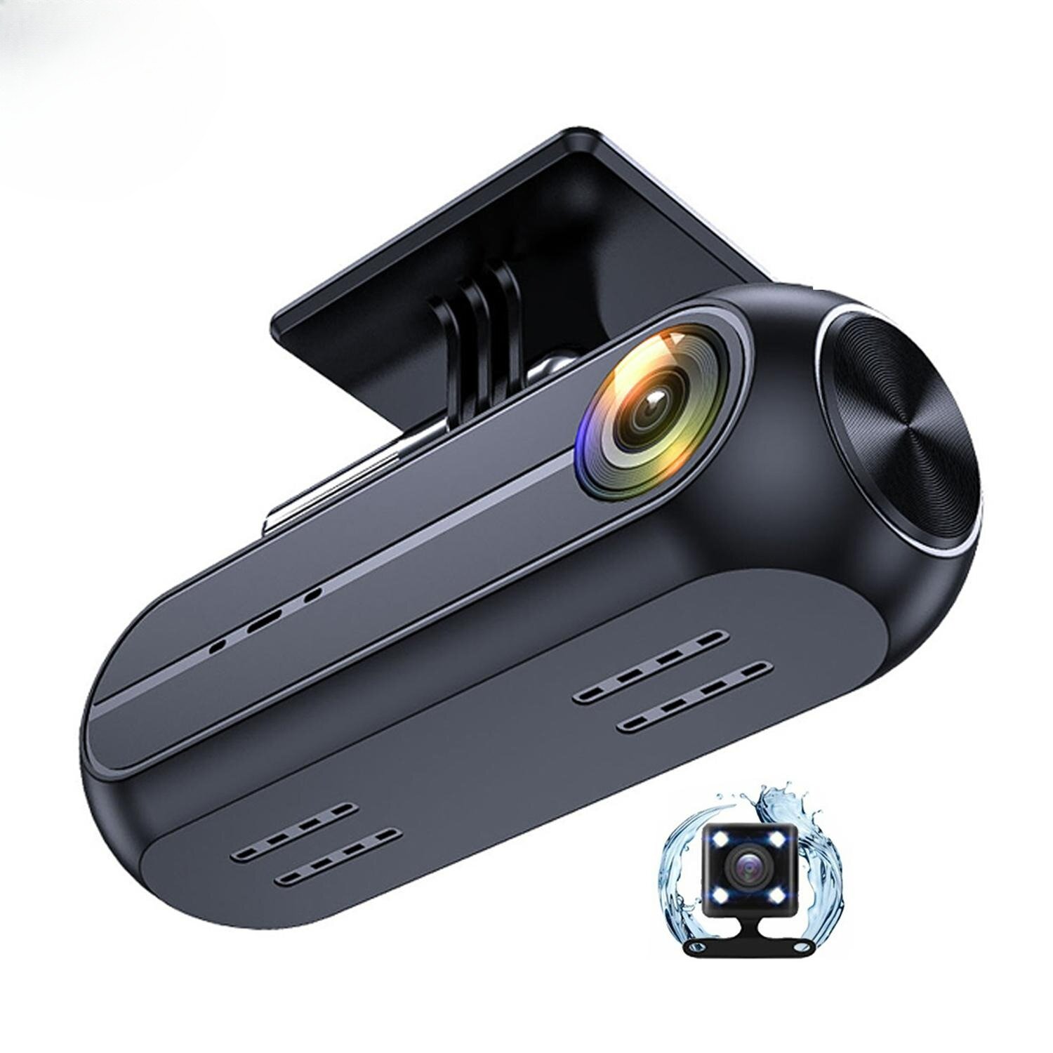 Автомобильный видеорегистратор с 2 камерами/ Поддержка Wi-Fi/ HD-объектив 1080P/ Камера заднего вида для парковки автомобиля/ G- сенсор