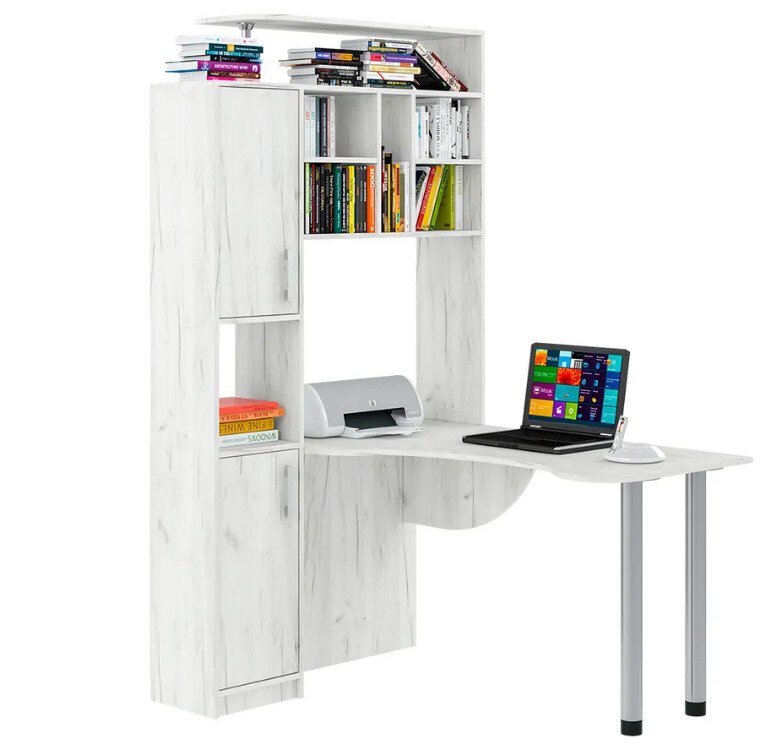 Угловой компьютерный стол КС-14 с надстройкой и пеналом дуб крафт светлый