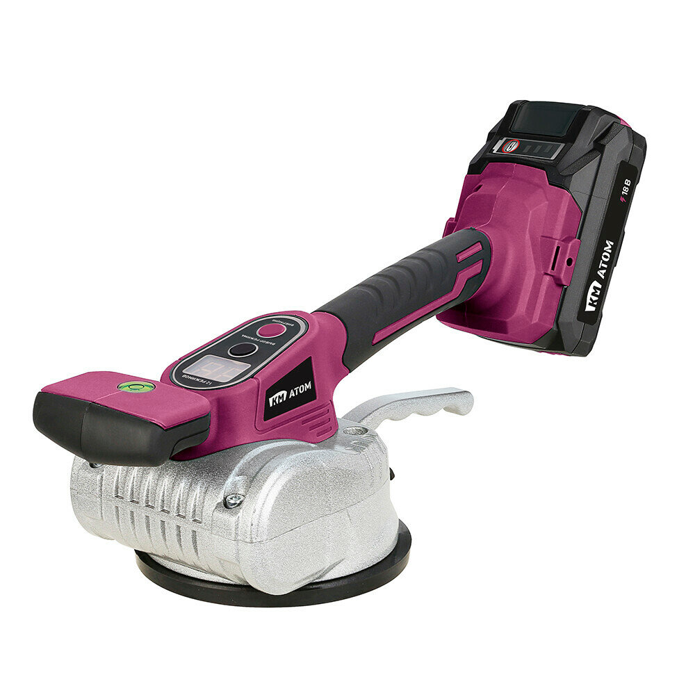 Виброприсоска для укладки плитки аккумуляторная КМ АТОМ 18В Li-Ion 2Ач АКБ и ЗУ CVTB-181/1