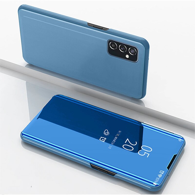 Чехол-книжка MyPads Clear View Cover для Samsung Galaxy S24 с полупрозрачной пластиковой крышкой с зеркальной поверхностью синий MyPads