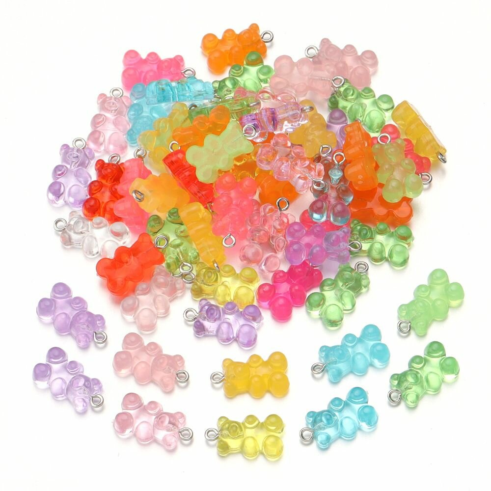 Подвески-бусины мишки мармеладные для бижутерии и рукоделия — набор из 20 шт для браслетов, серёжек и подарков